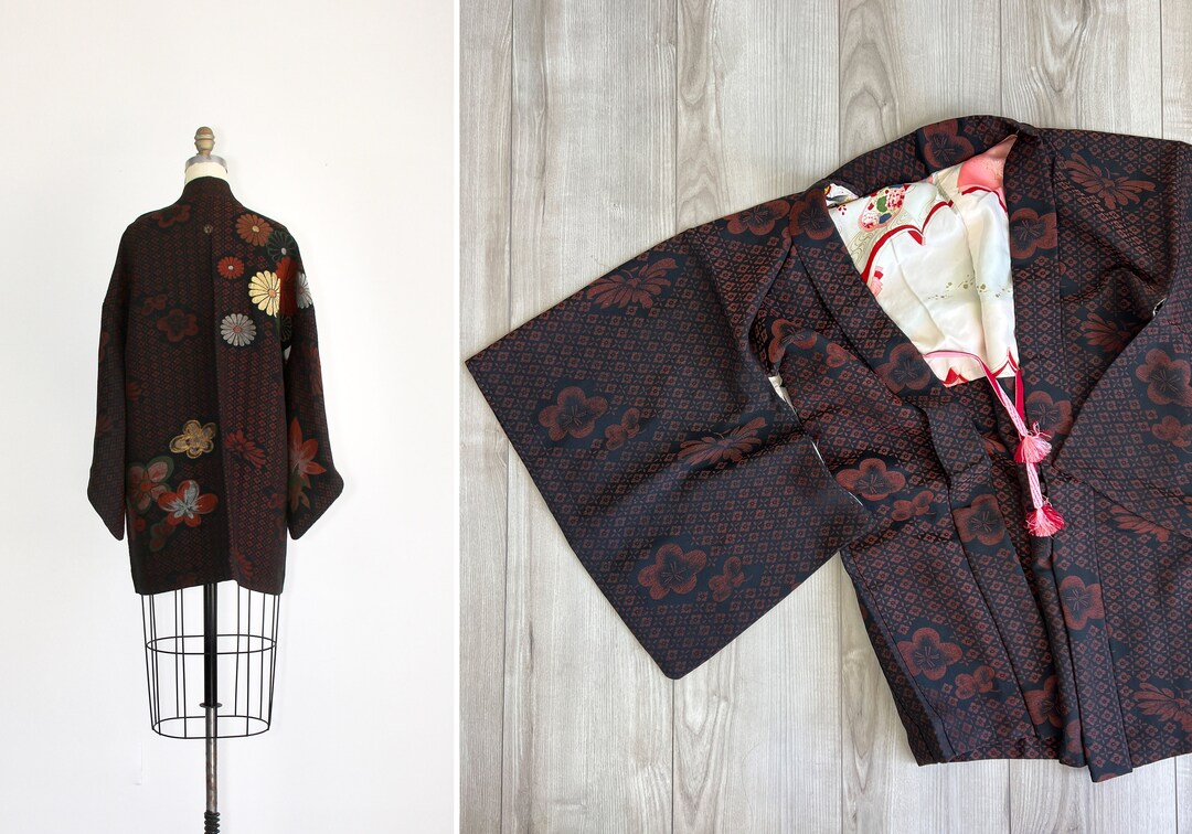 Haori Kimono Vintage Kimono 1950s Floral Silk and Wool Jacket ...