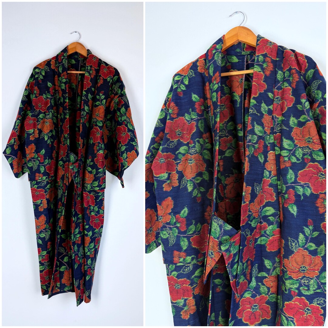 Vintage Japanese Wool Floral Kimono 1960s Hitoe Robe - Etsy