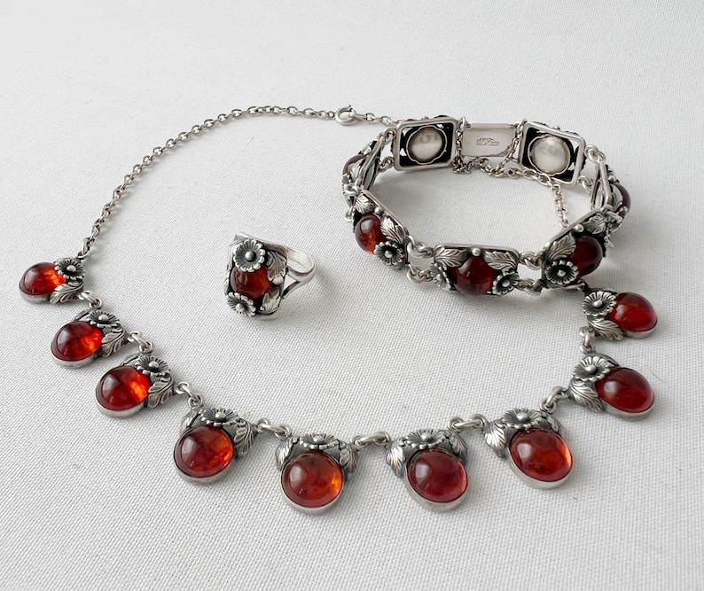 Vintage Baltic Amber Necklace, Daisy Design, Sterling Silver, Danish ...