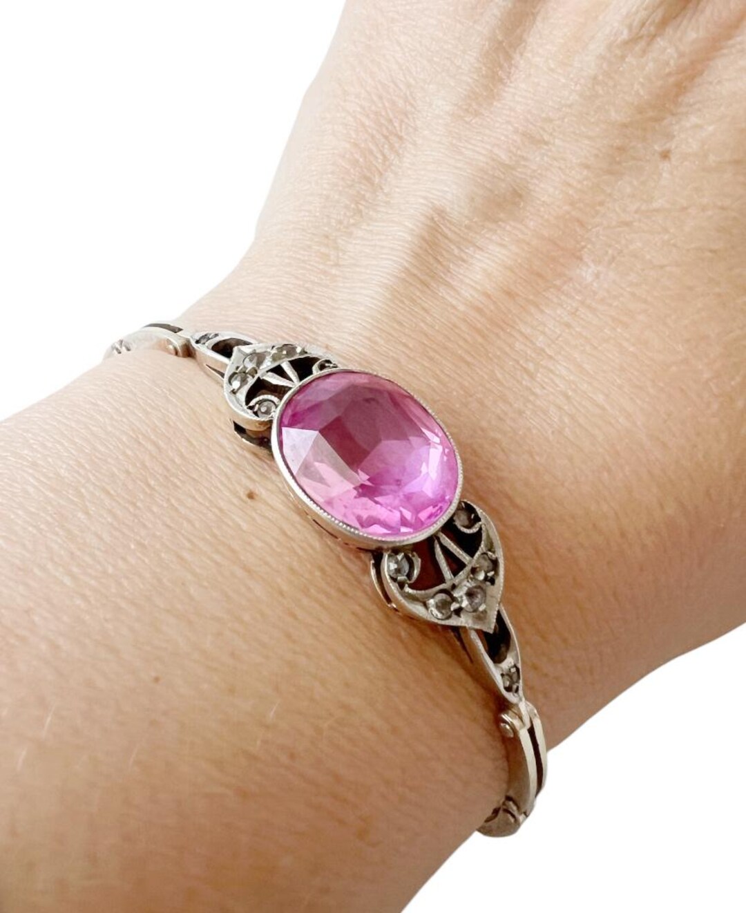 Soviet Russian 875 Silver Bracelet • Russkie Samotsvety • Pink Stone ...