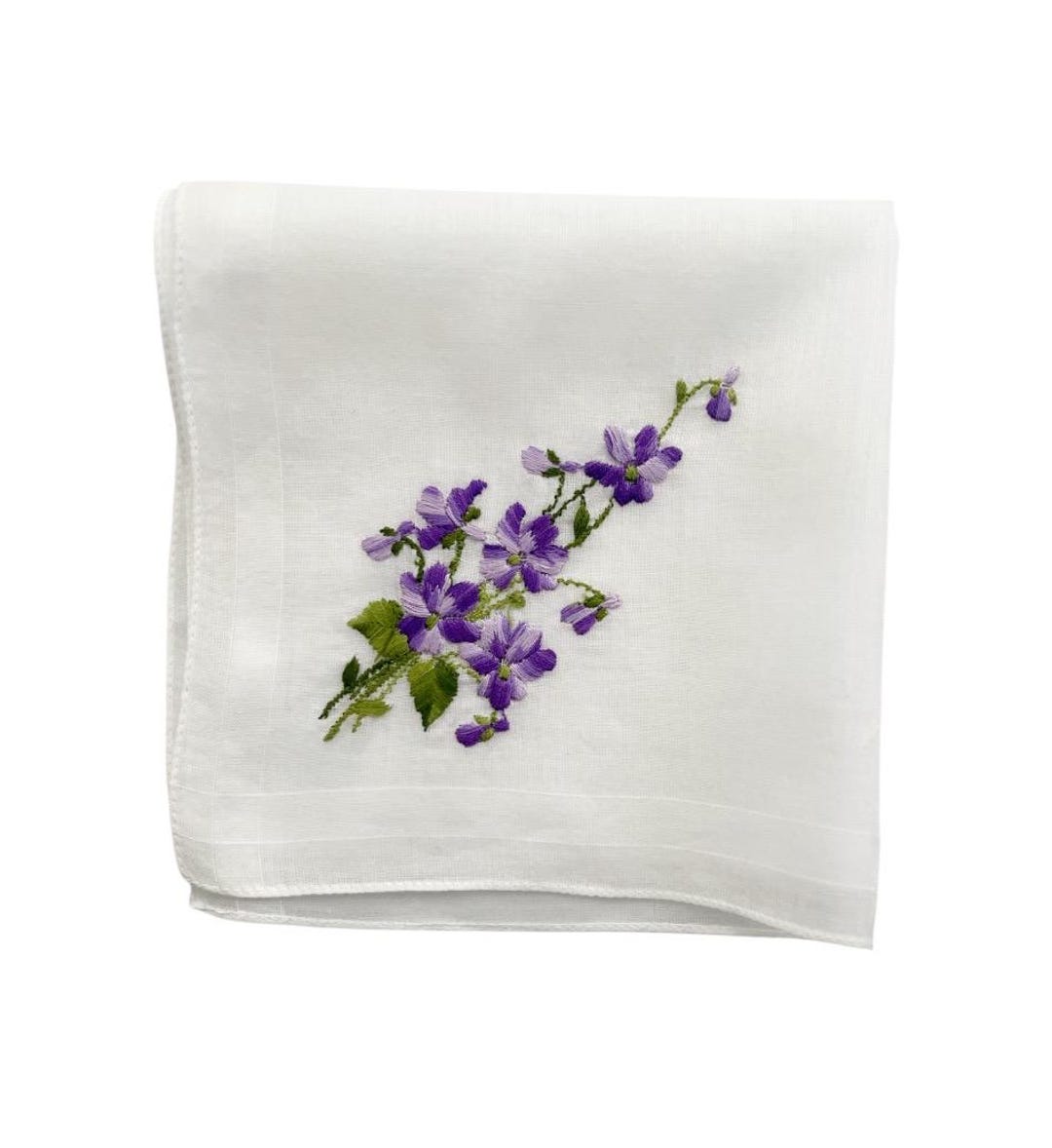 Vintage Swiss Hand-embroidered Handkerchief – Violets – Fine Batiste ...