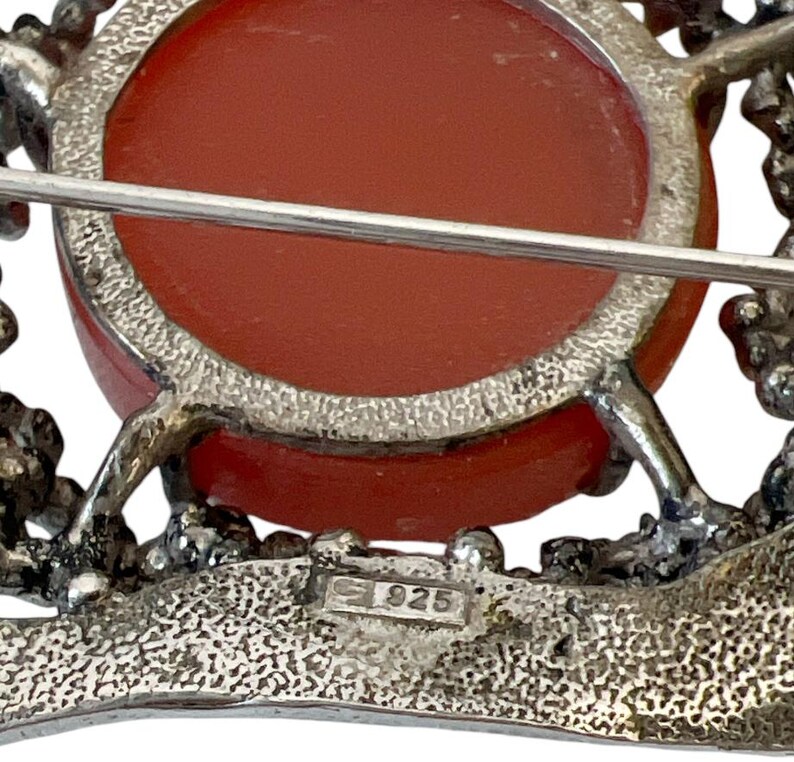 Vintage German Brutalist Silver Brooch, Carnelian, Mid-century ...