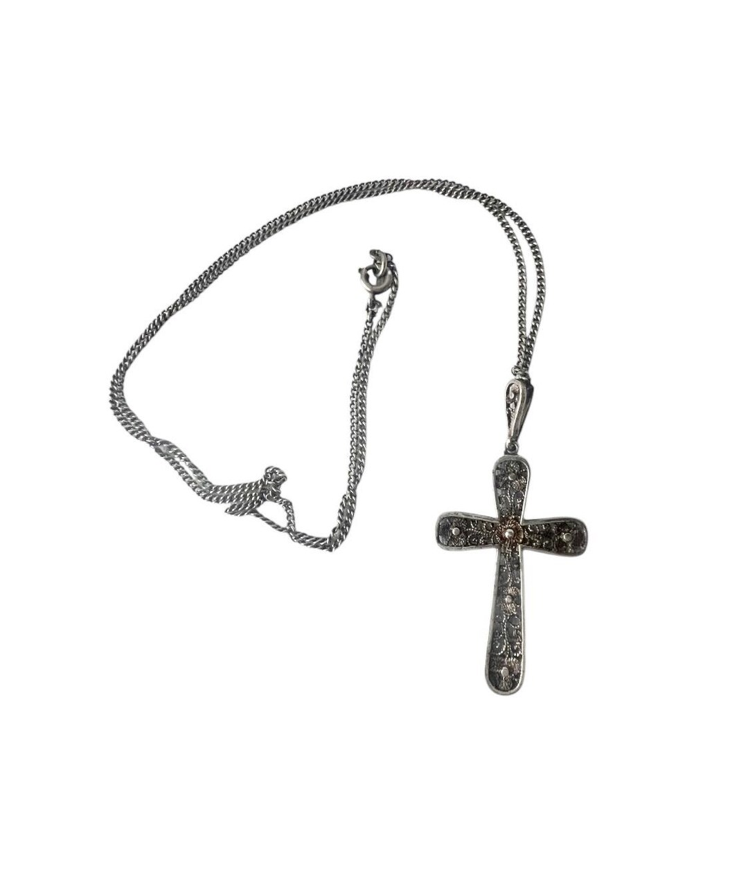 Antique 835 Silver Filigree Cross Pendant Necklace With Chain, Vintage ...
