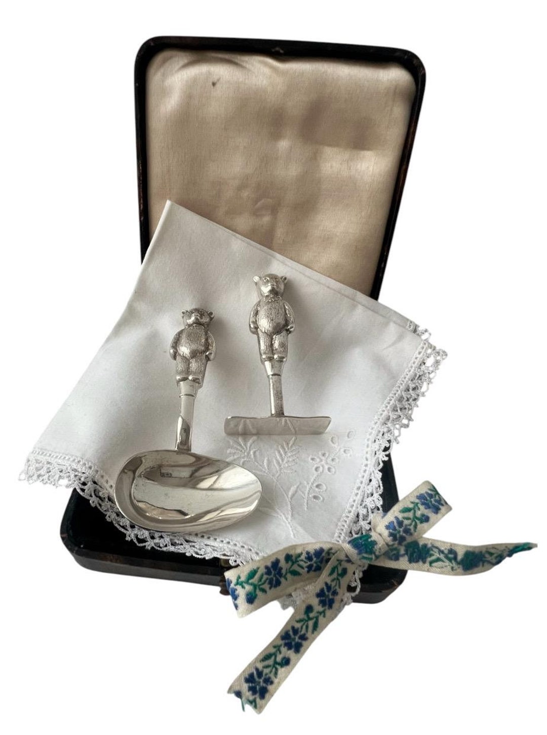 Vintage Silver-plated Teddy Bear Baby Feeding Spoon & Food Pusher Set ...