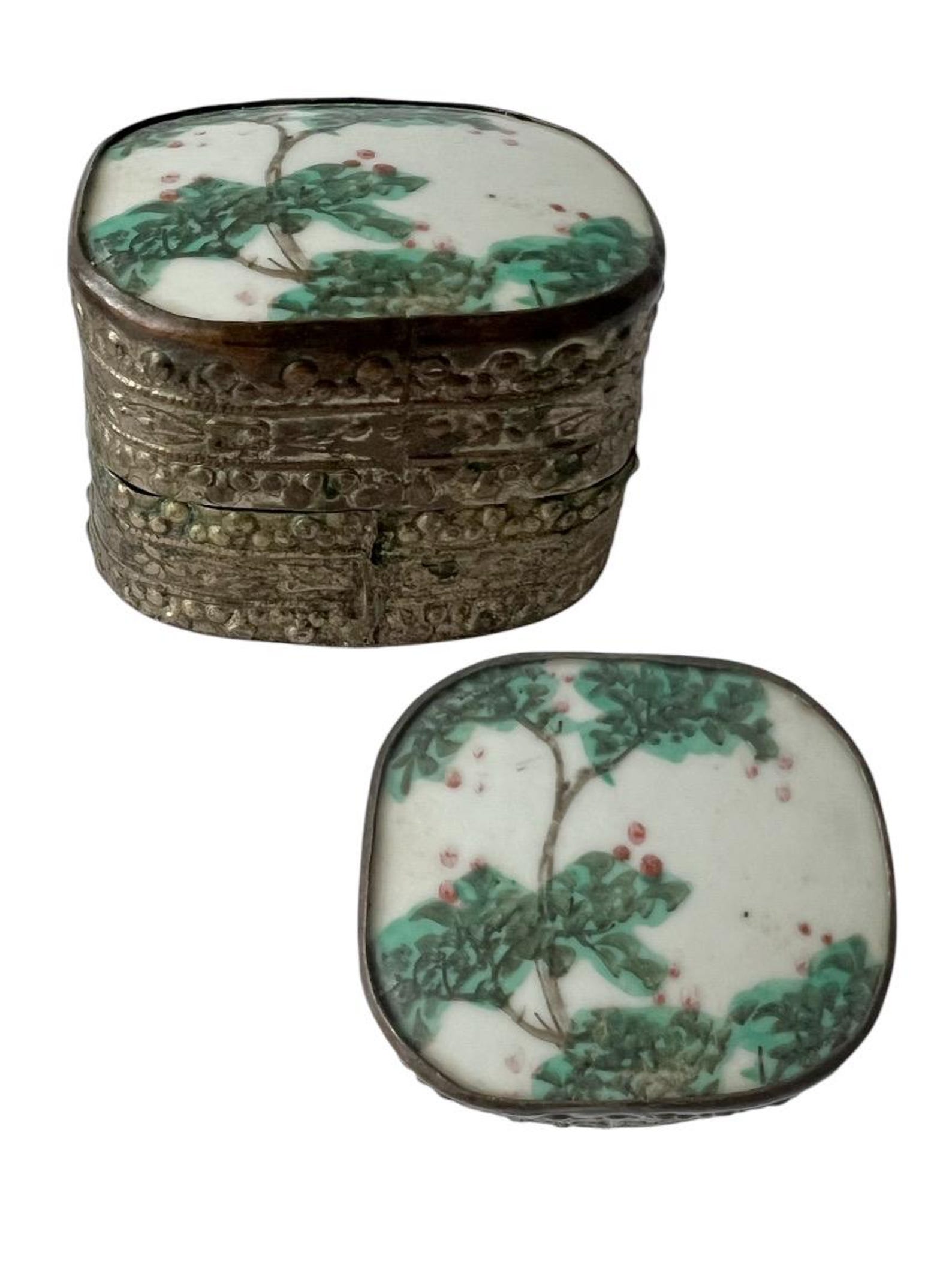 Set of 3 Vintage Chinese Porcelain Shard Boxes With Silver Metal ...