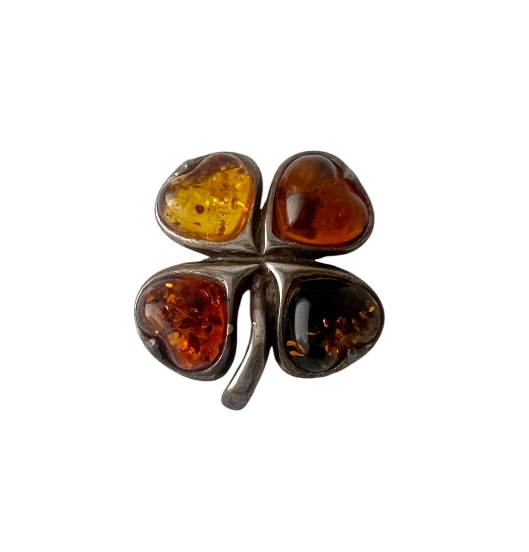 Vintage Baltic Amber Four-leaf Clover Brooch - Good Luck Charm in ...
