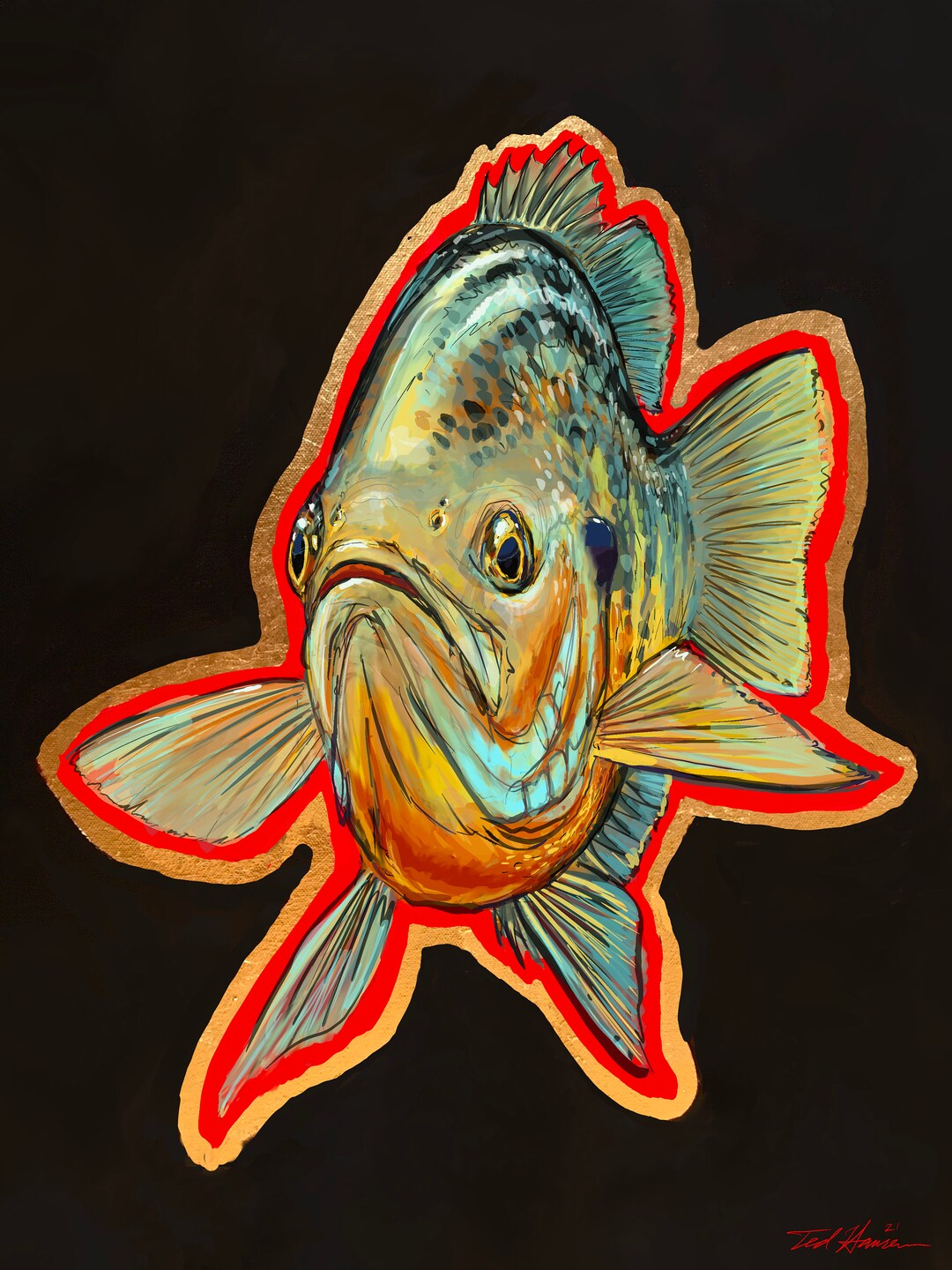 Bluegill Vinyl Decal With Red/gold Border - Etsy