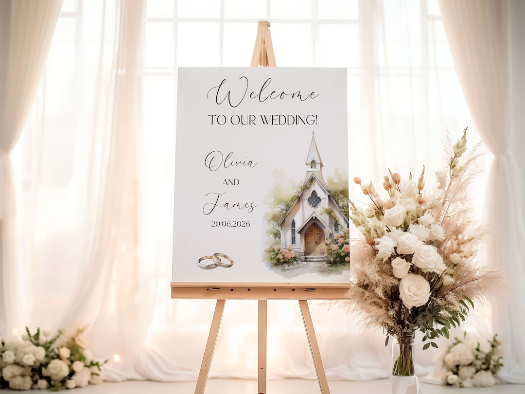 Wedding Welcome Sign Template, Chapel Welcome Poster Canva Template ...