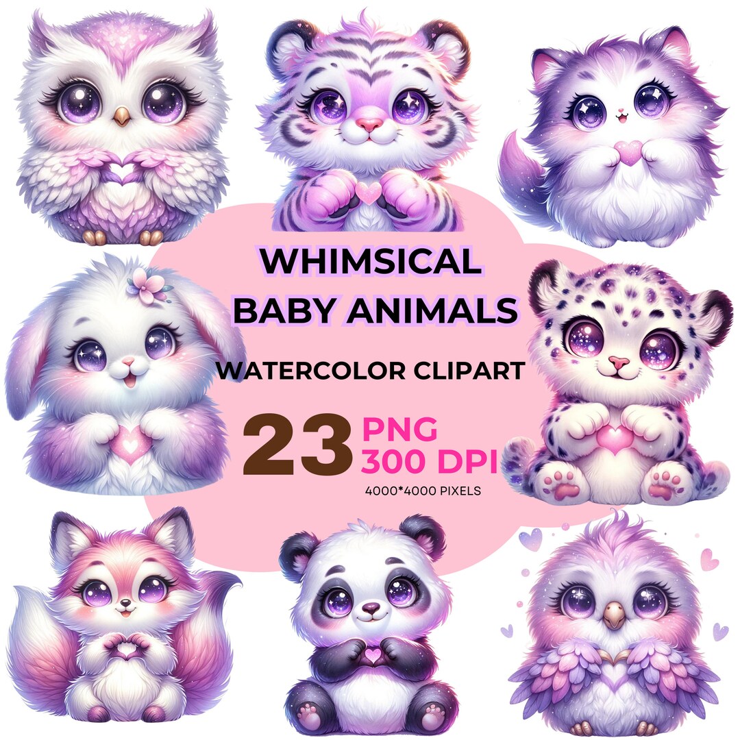 Whimsical Baby Animals Clipart Set - Nursery Animal Print, Cute Animal ...