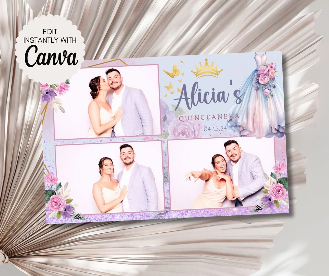 Quinceanera Photo Booth Template Sweet 16 Editable Pink Purple Birthday ...