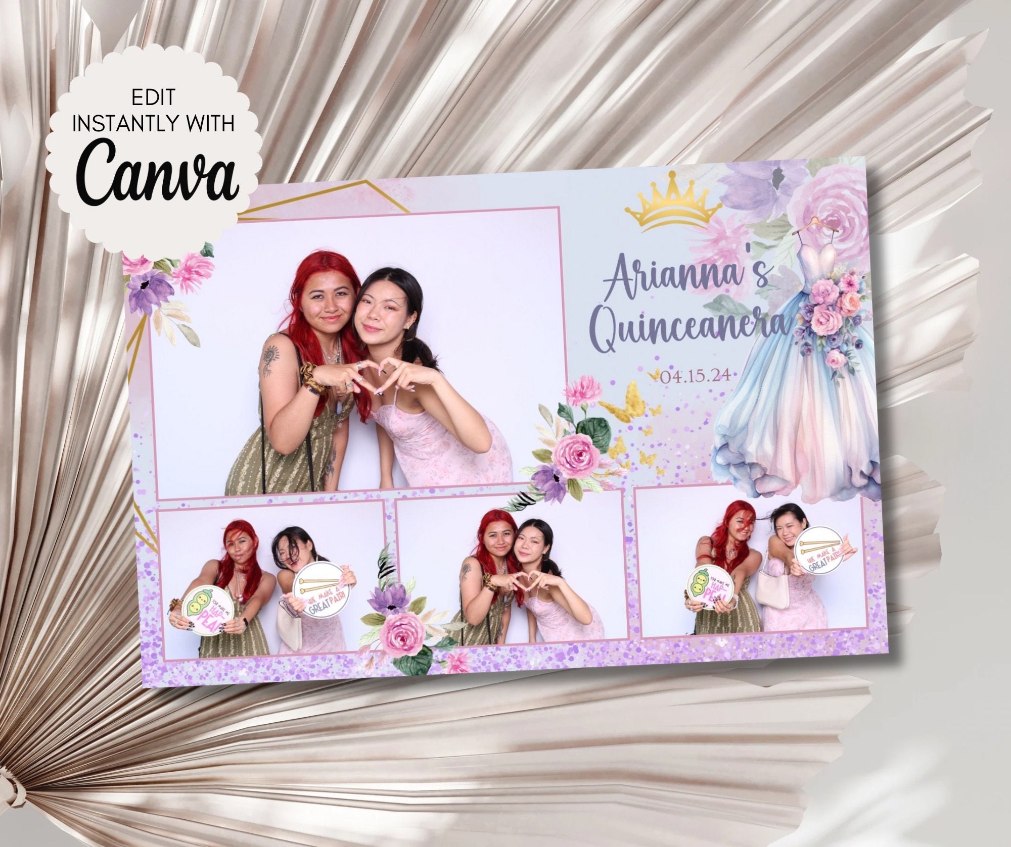 Quinceanera Photo Booth Template Sweet 16 Editable Pink Purple Birthday ...
