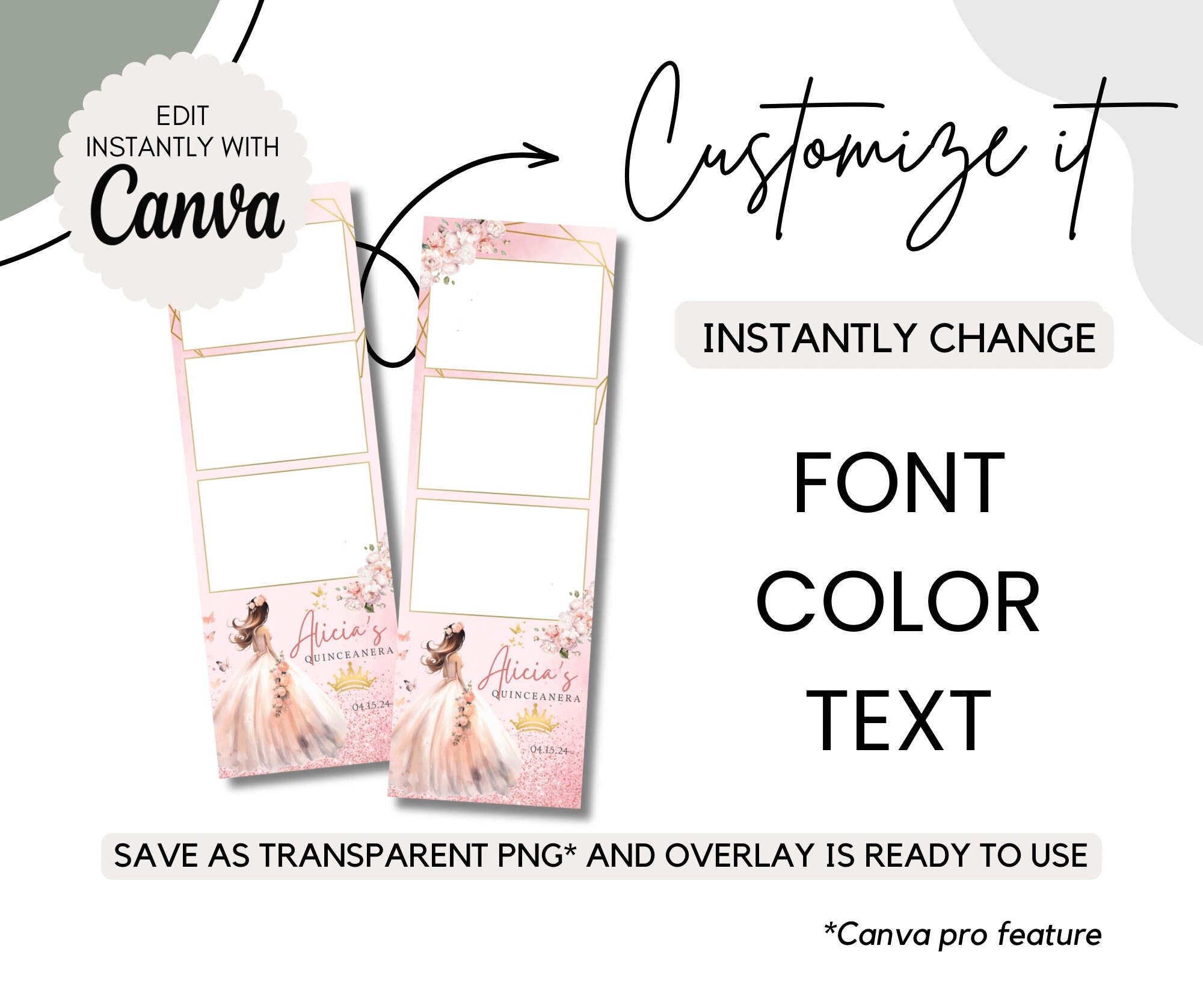 Quinceanera Photo Booth Template Sweet 16 Pink Gold Floral Birthday ...