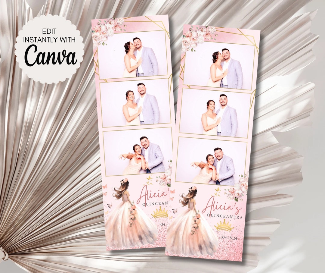 Quinceanera Photo Booth Template Sweet 16 Pink Gold Floral Birthday ...