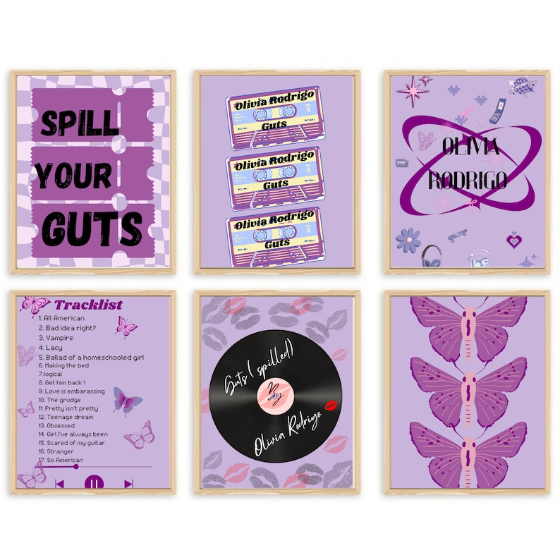 Olivia Rodrigo GUTS Album Poster Bundle | Set of 6 Olivia Rodrigo Wall ...