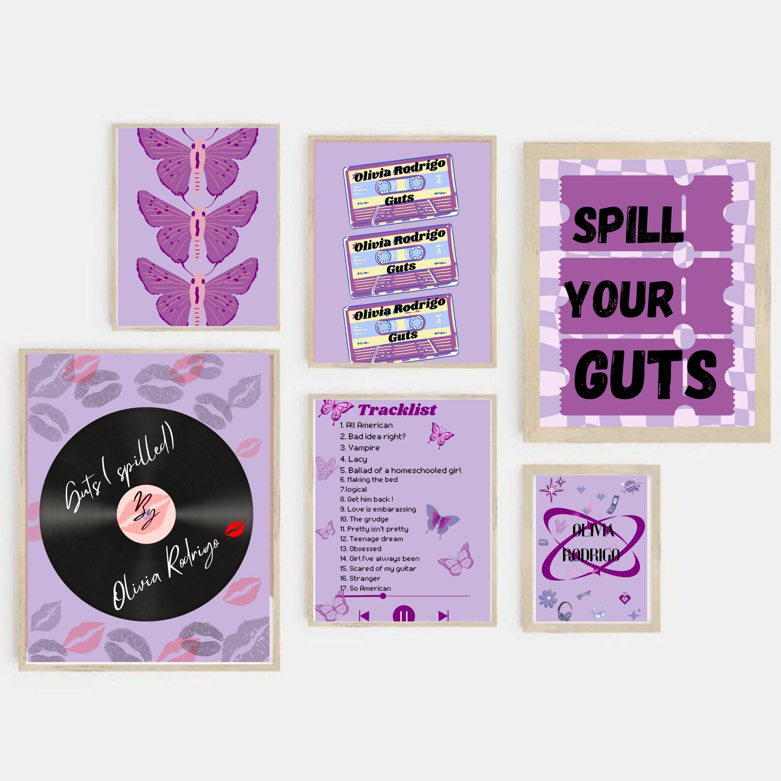 Olivia Rodrigo GUTS Album Poster Bundle | Set of 6 Olivia Rodrigo Wall ...