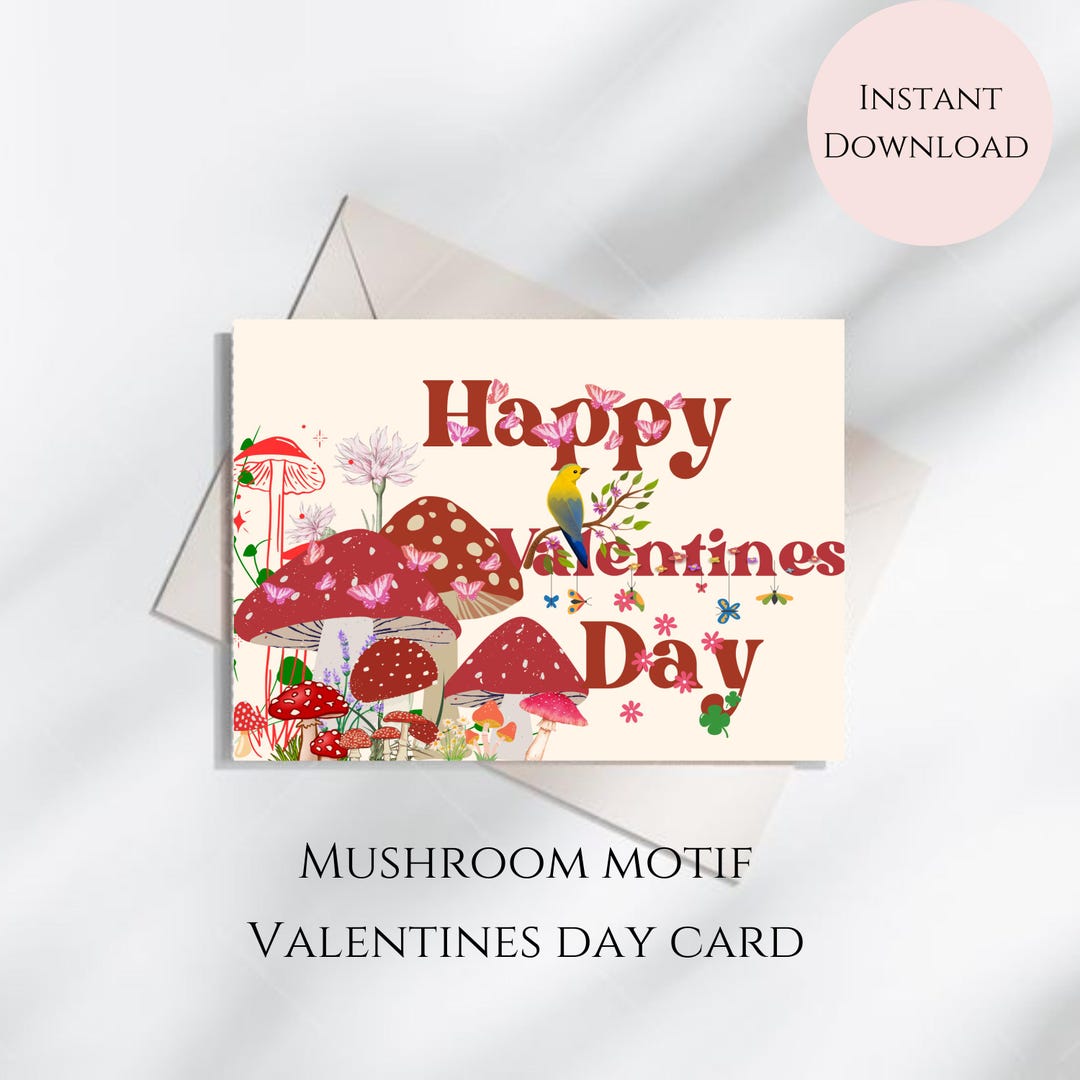 Printable Mushroom Motifs , Mushroom Love Card , Moss Printable Card ...
