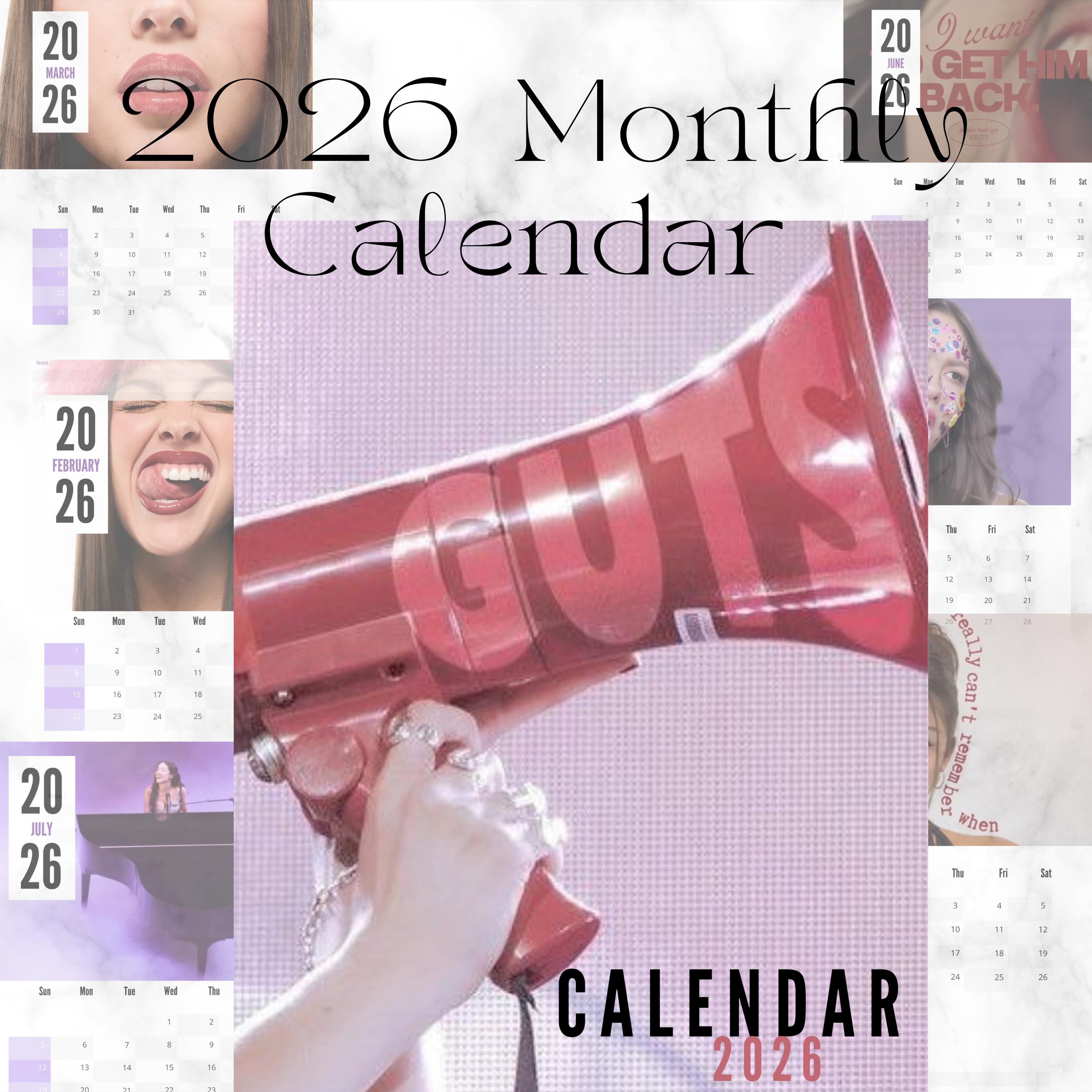 Olivia Rodrigo 2026 Calendar | Olivia Rodrigo Poster | Guts Wall Art ...