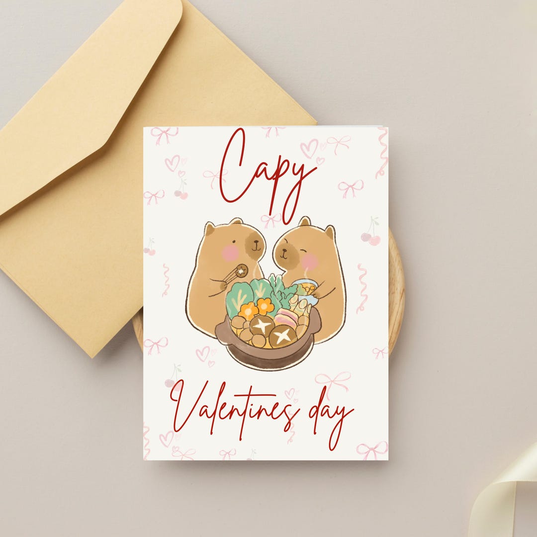 Capybara Valentines Day Card , Capybara Printable Card , Capybara ...