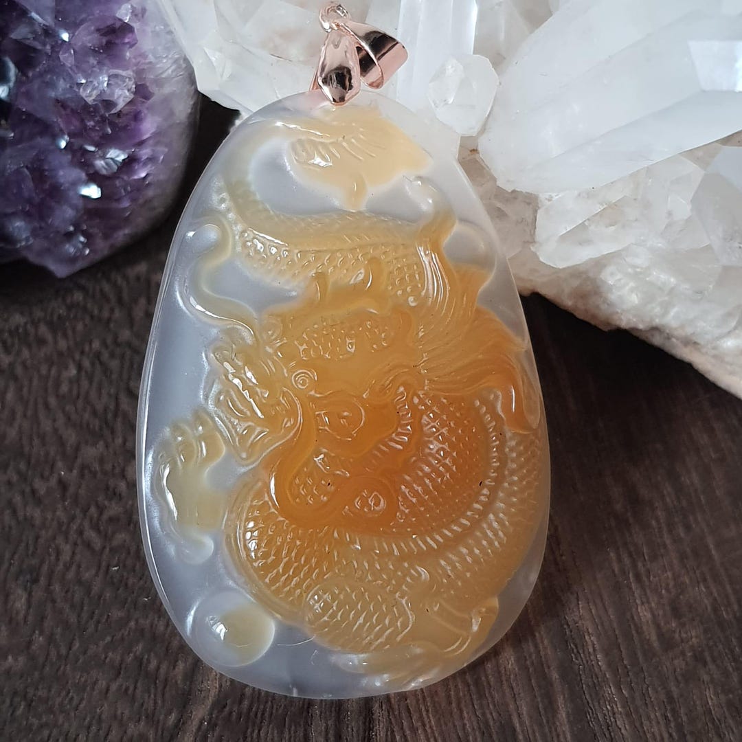 Agate Dragon Carved Pendant, Birthday Gift, Anniversary Gift, Agate ...