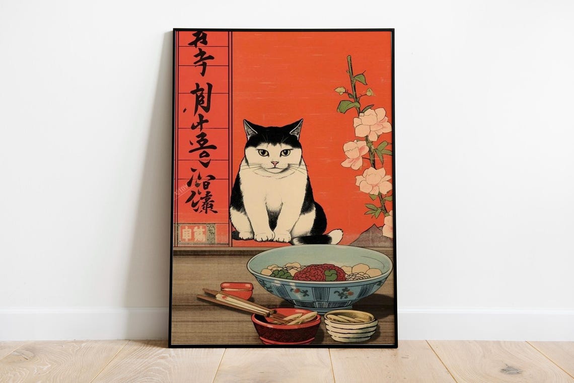 Japanese Cat Poster, Japanese Cat Art Poster, Cat Lovers Gift, Japanese ...
