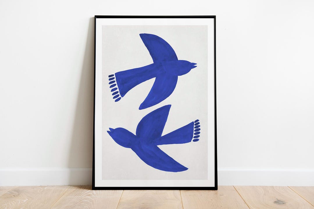 Bluebird Fly Poster — Blue Retro Illustration, Wall Art, Printable ...