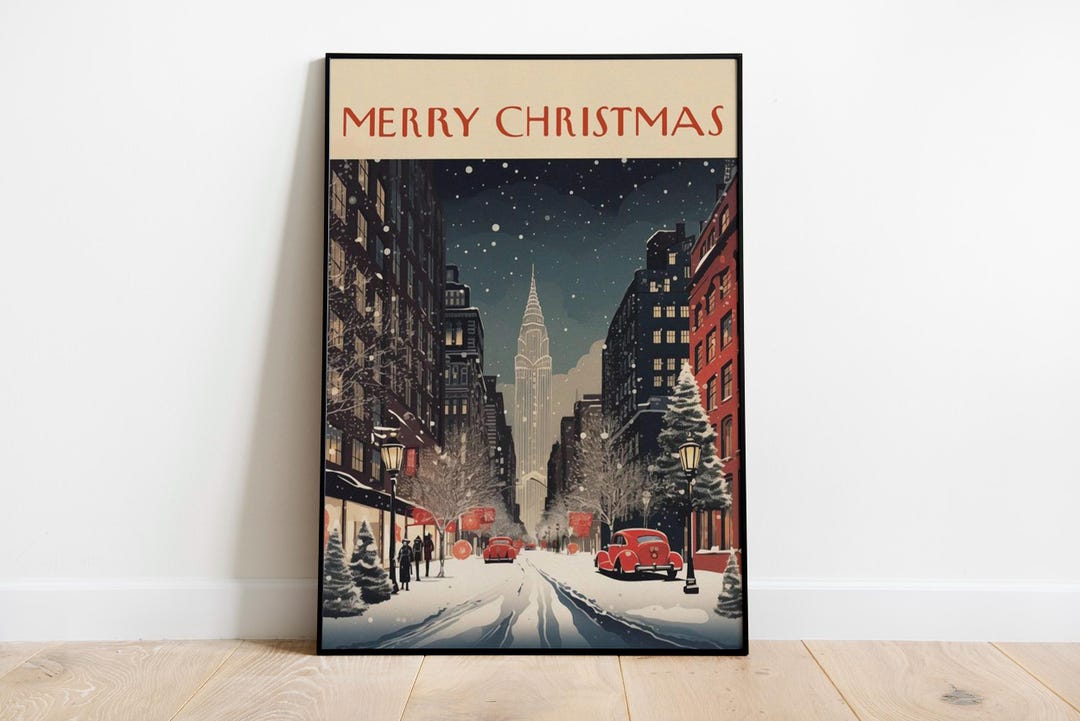 Vintage New York City Christmas Poster, Wall Art, Christmas Wall Art ...
