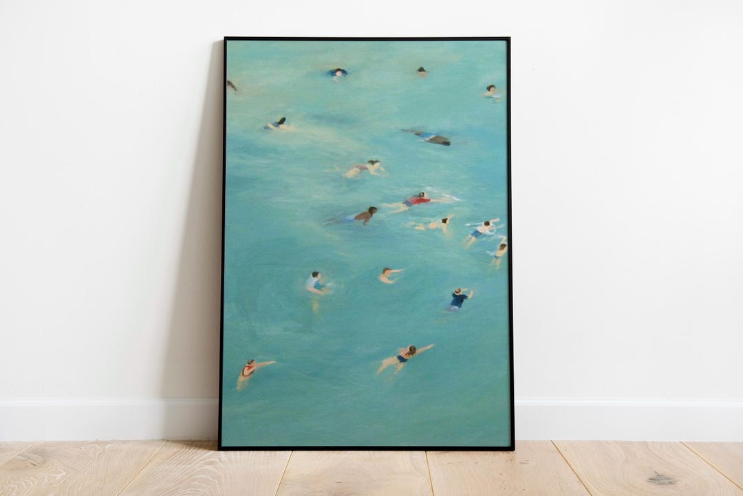 Swimmers Minimalist Artwork Poster, Swimming Pool Art Poster, Blue ...