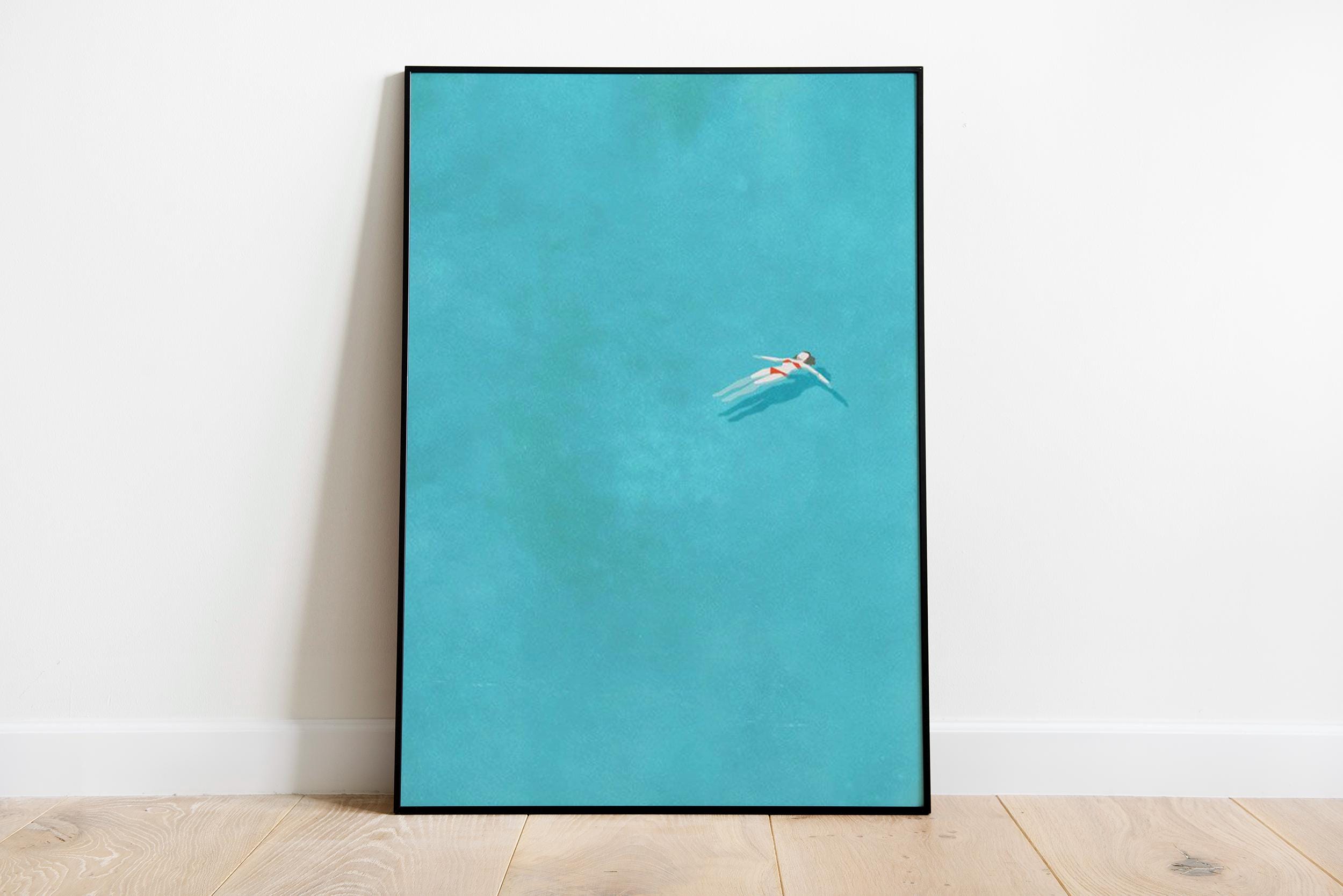 Woman Floating in Pool, Swimming Alone Wall Art, Summer Swim Poster ...