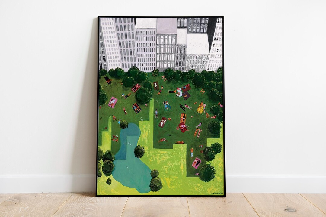 Drawing Poster, Landscape Wall Art Print, Building and People Art ...