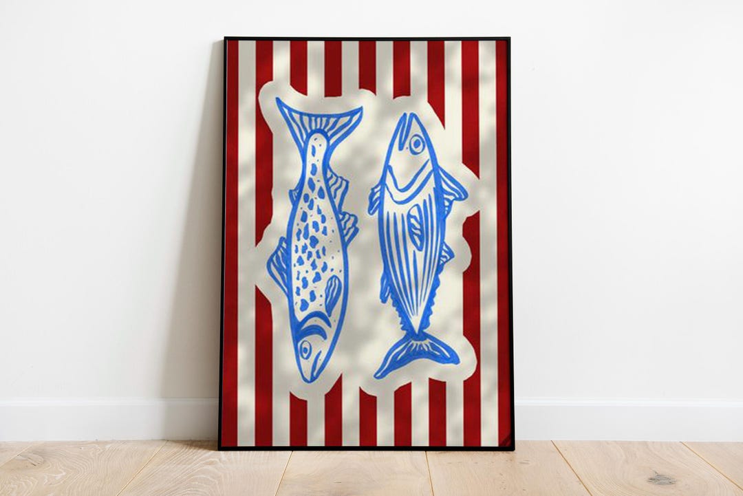 Catch of the Day Salmon Illustration Poster, Wall Art, Trendy Decor ...