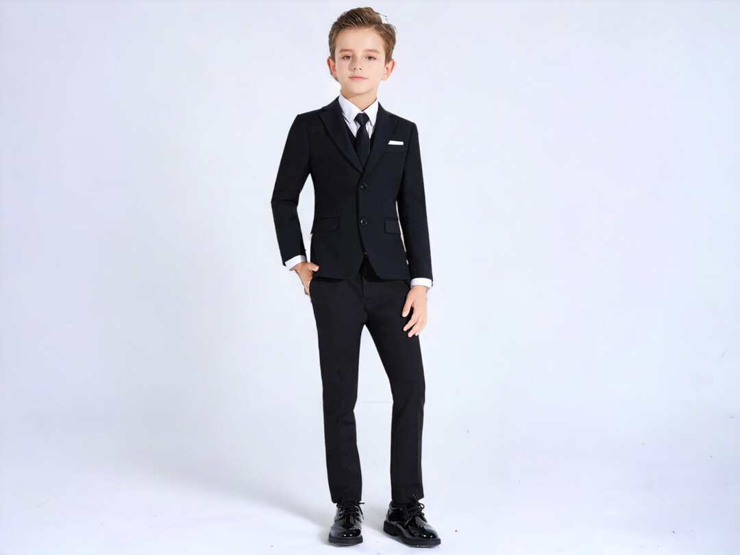 Boys Suit Set 5 Piece Formal Outfit Blazer, Vest, Pants, Shirt, Tie ...