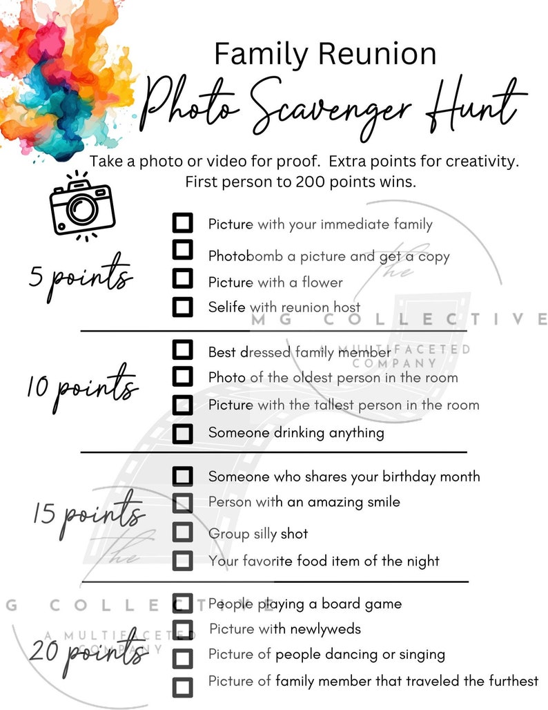 Family Reunion Photo Scavenger Hunt - Etsy