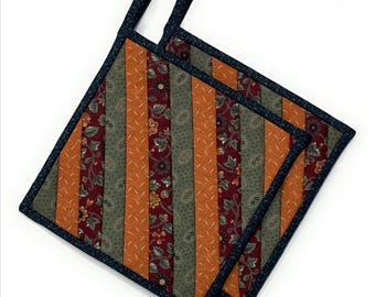 Quilted Scrappy Strip Pot Holders Rustic, Primitive And/or Farmhouse ...