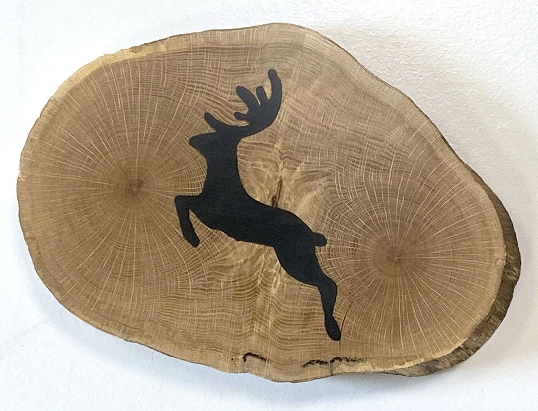 Wood Art-northern Oak Wood Slab With Epoxy Buck Deer Inlay Cabin Decor ...
