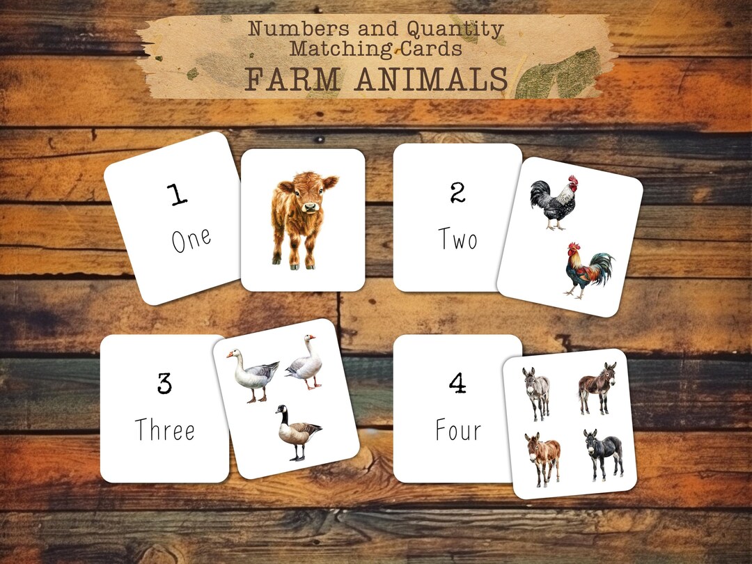 Farm Animals Numbers and Quantity Matching Cards (1-10) | Educational ...