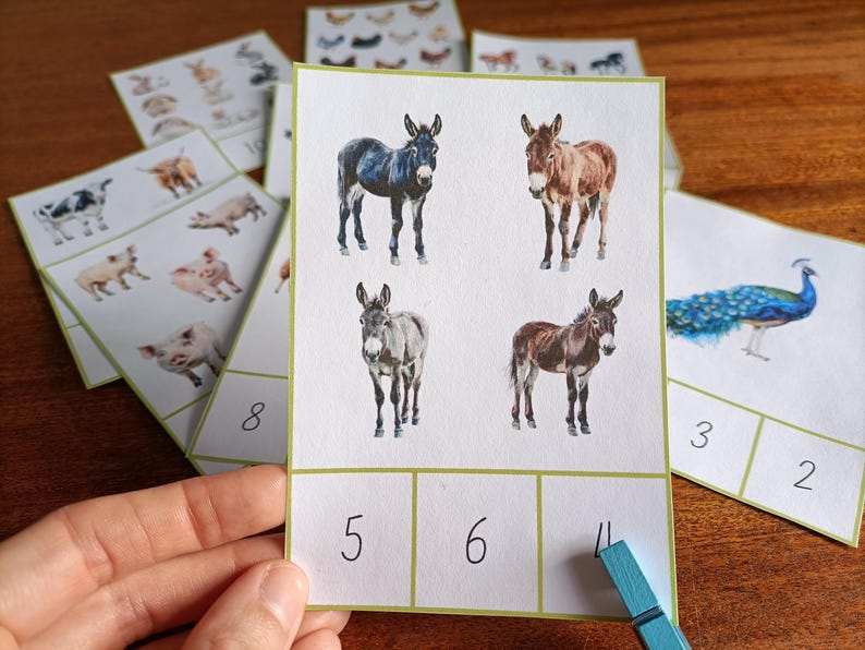 Farm Animals Count and Clip Cards for Toddlers and Preschoolers ...