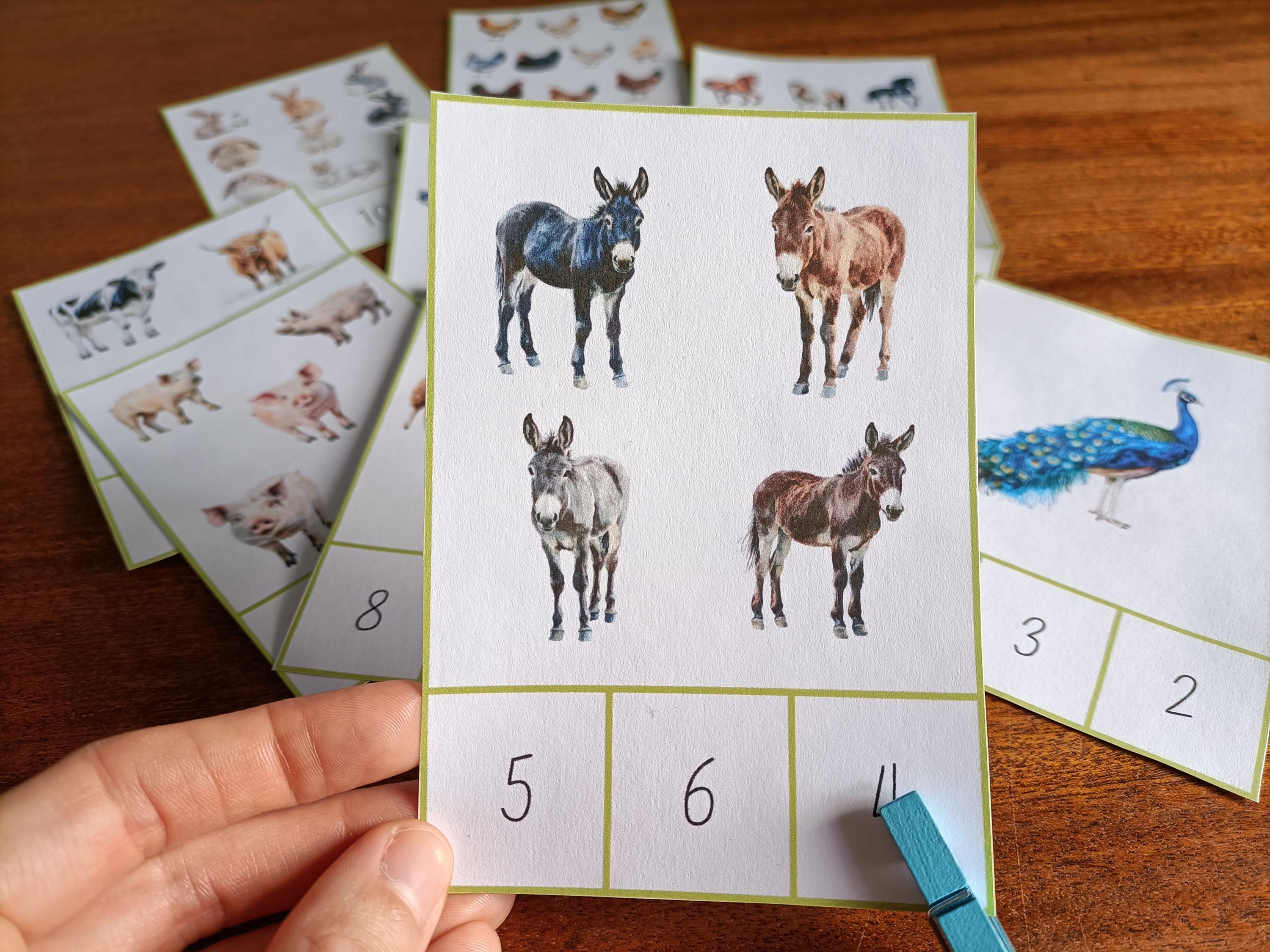 Farm Animals Count and Clip Cards for Toddlers and Preschoolers ...