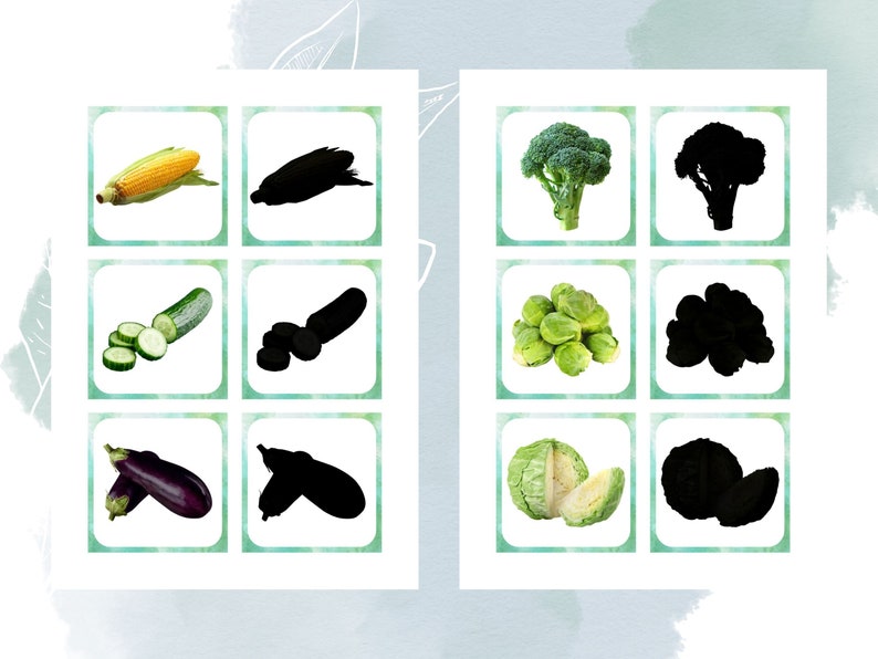 Vegetables Shadow Matching Game REAL PICTURES | Silhouette Matching ...