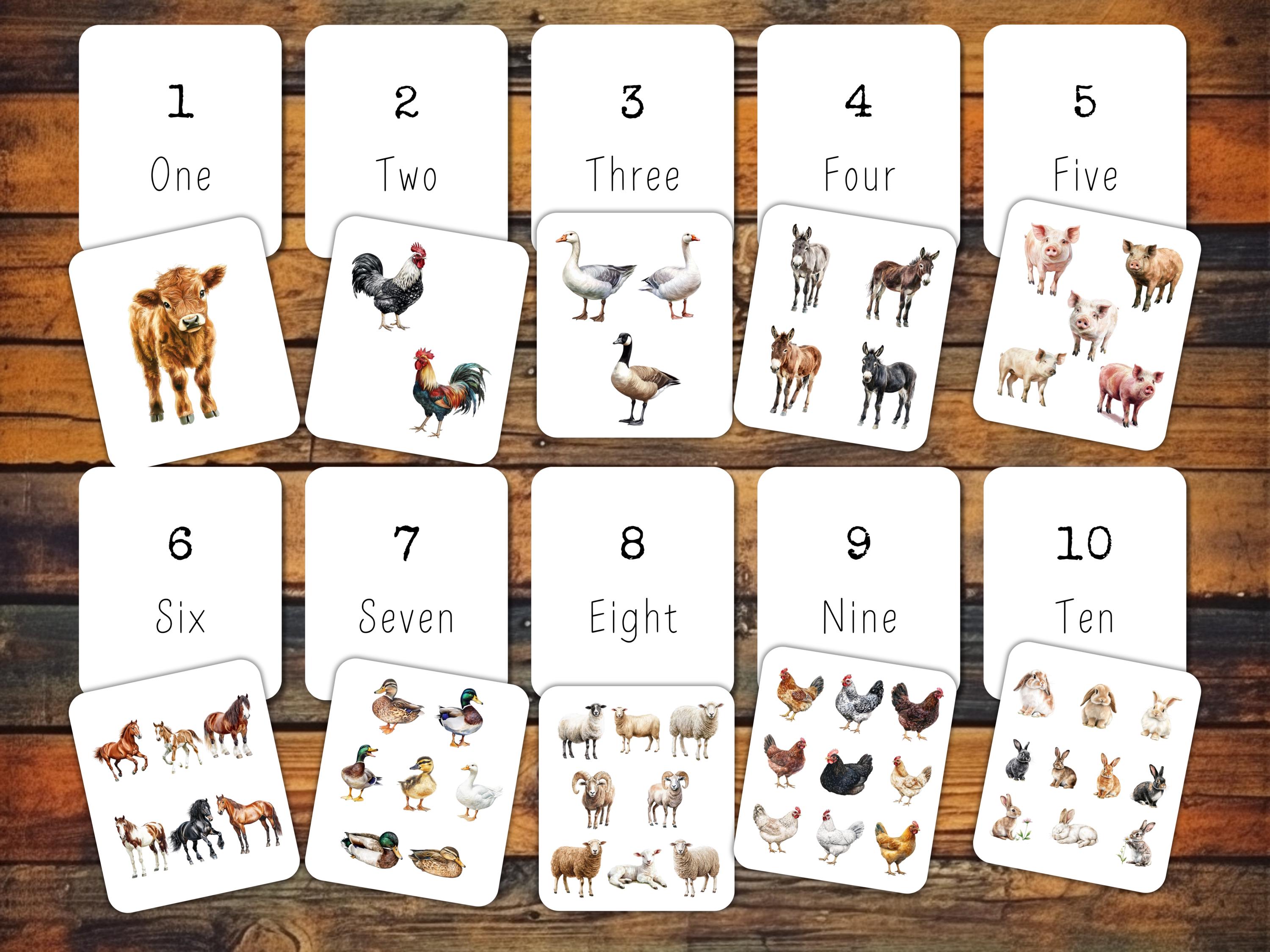 Farm Animals Numbers and Quantity Matching Cards (1-10) | Educational ...