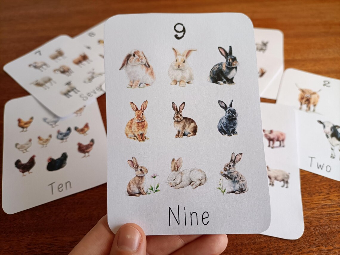 FARM Animals Number Flashcards 1-10 | Toddler Counting Cards ...