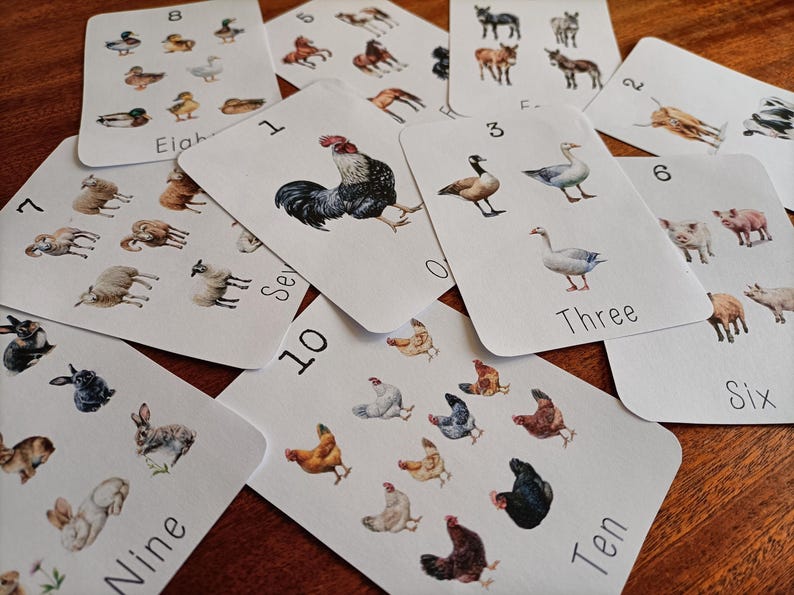FARM Animals Number Flashcards 1-10 | Toddler Counting Cards ...