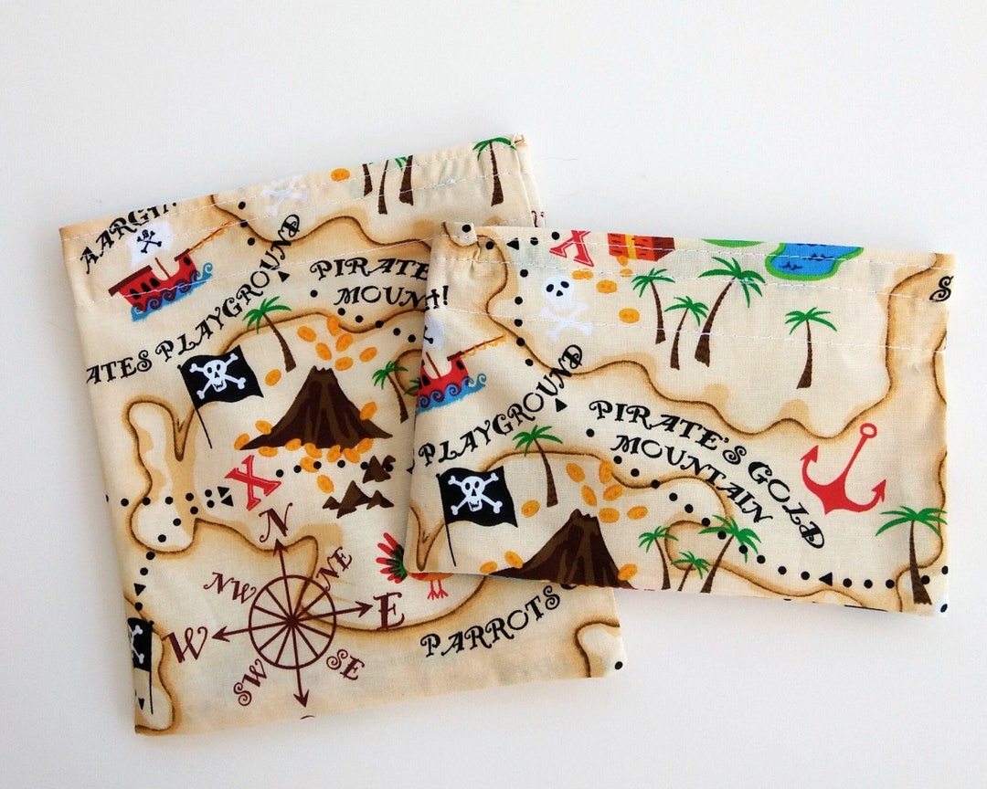 Fun Reusable Pirate Map Snack Bags for Kids, Zero Waste Food Safe ...