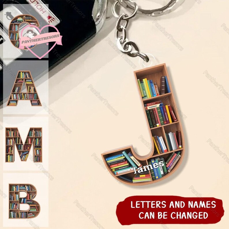 Personalized Alphabet Bookshelf Keychain, Bookshelf Keychain ...