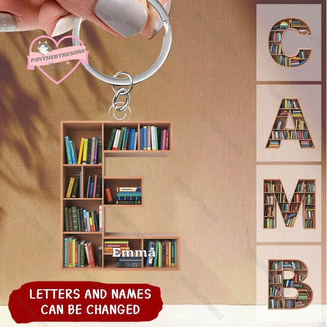 Personalized Alphabet Bookshelf Keychain, Bookshelf Keychain ...