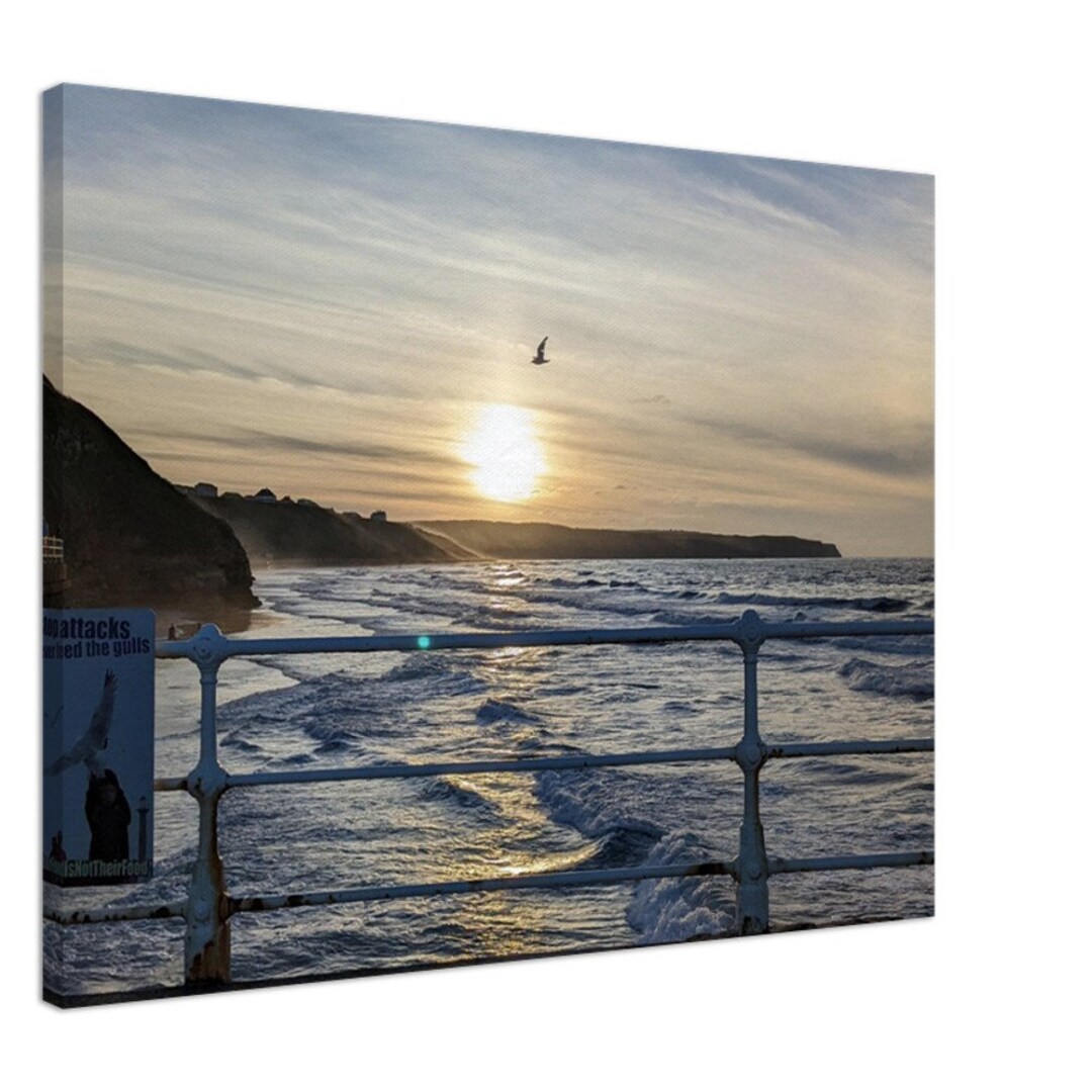 Whitby Beach at Sunset Seagull Over Sun - Etsy
