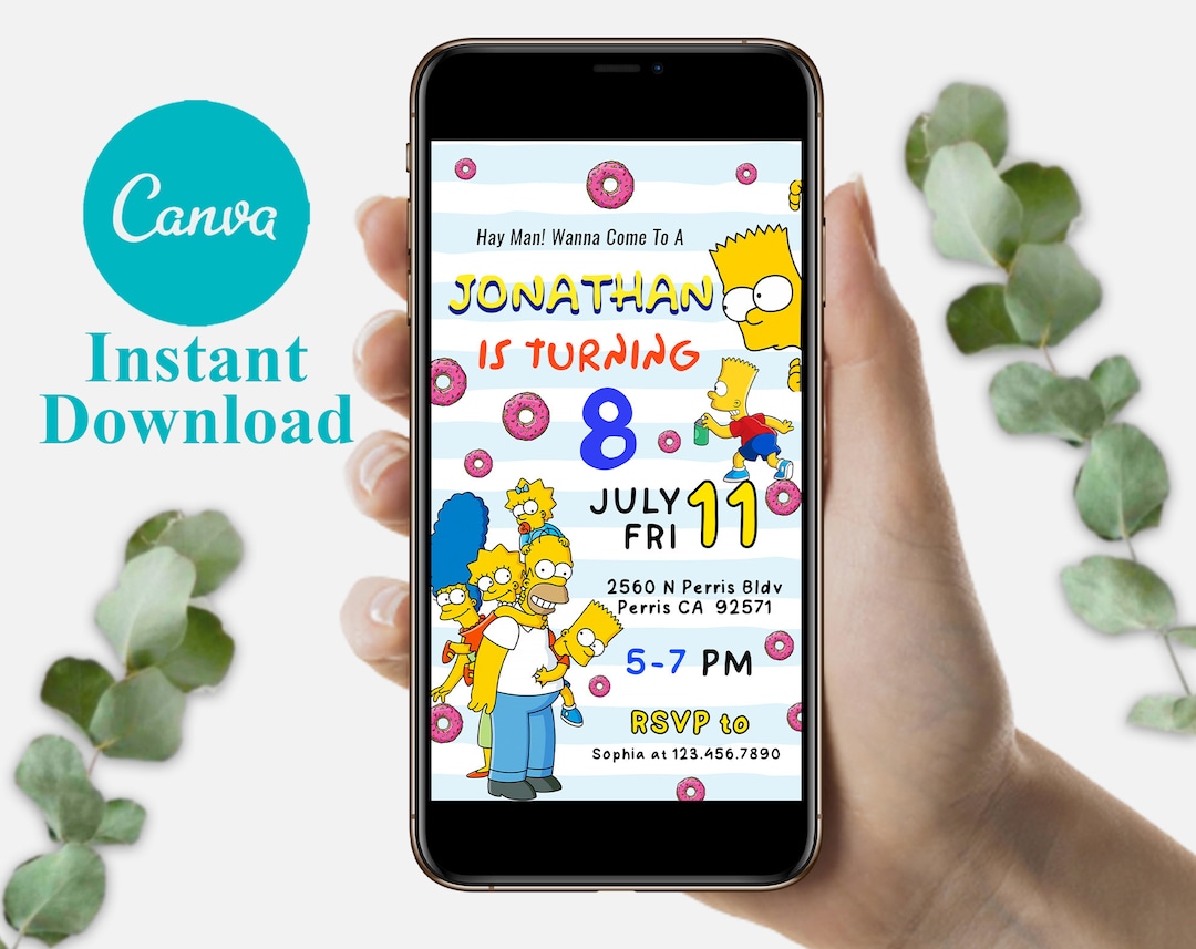 Editable Mobile Simpsons Birthday Invitation Template, Birthday Party ...