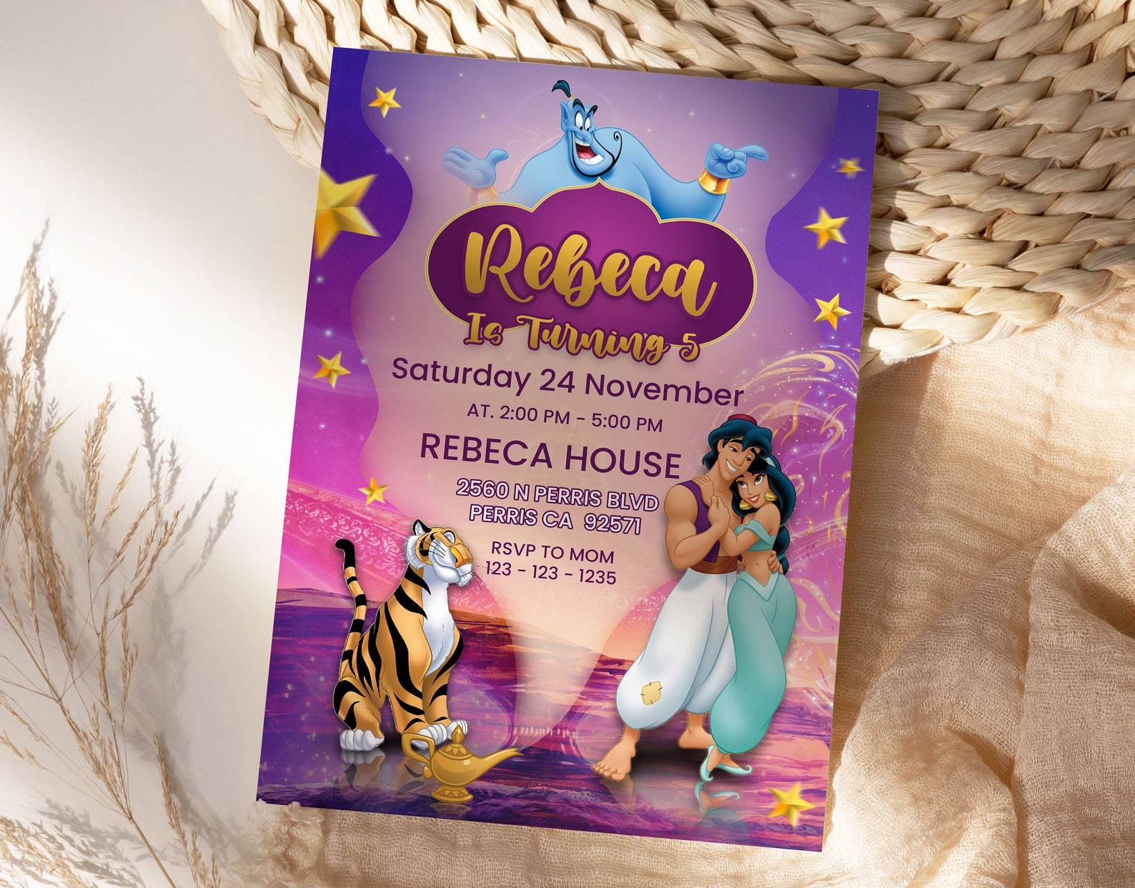 Editable Aladdin Birthday Invitation Template, Kids Printable Party ...