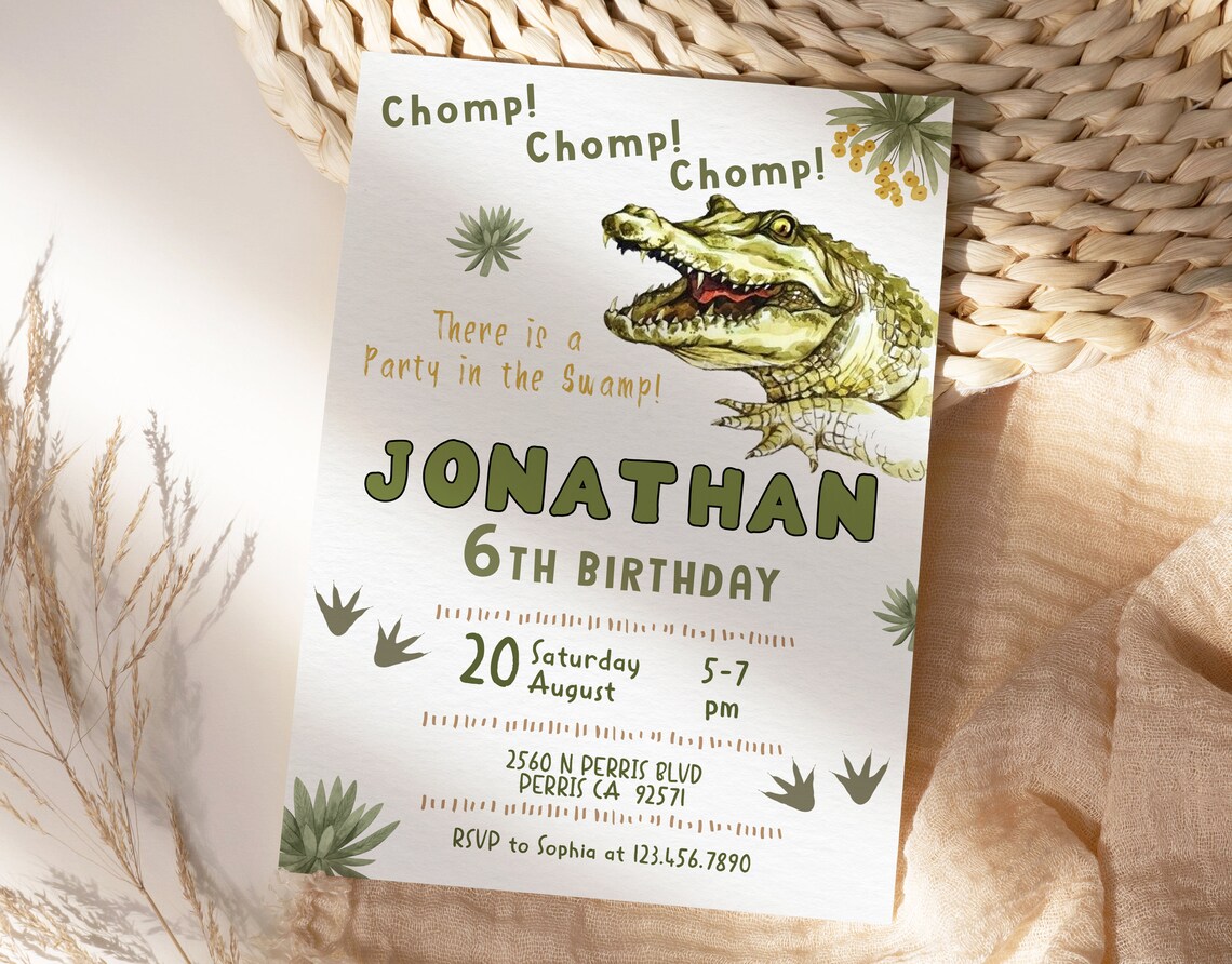 Editable Crocodile Birthday Invitation Template, Printable Birthday ...