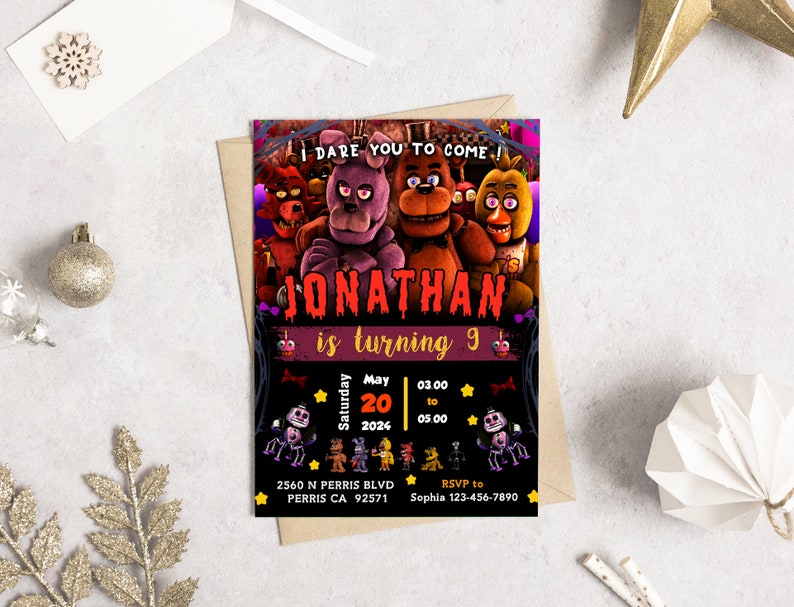 Editable Five Nights at Freddys Birthday Invitation Template, Printable ...