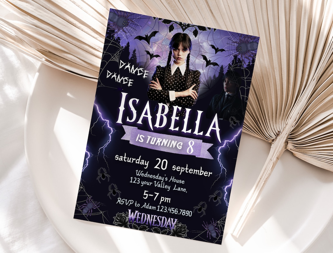 Editable Wednesday Birthday Invitation Template, Printable Wednesday ...